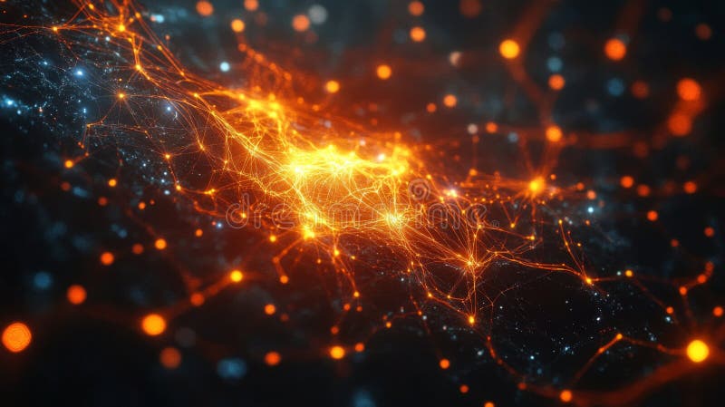 Abstract Orange and Blue Glowing Network of Lines and Dots Stock ...