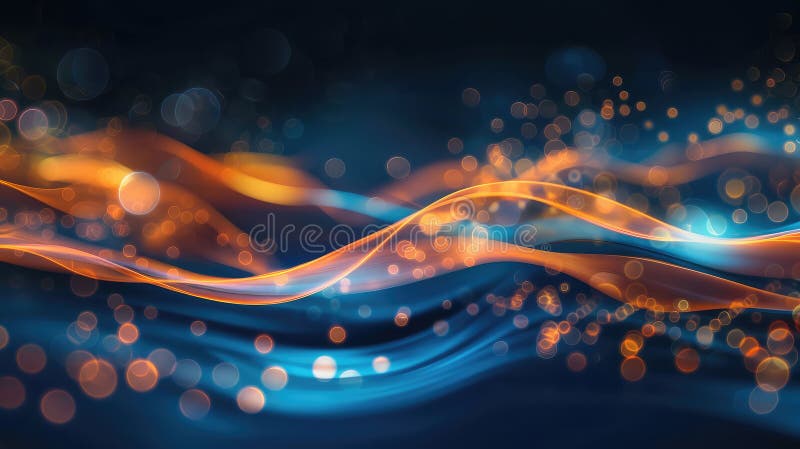 Abstract Orange and Blue Light Waves with Bokeh Effect on Dark ...