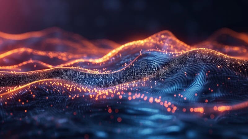 Abstract Orange and Blue Particles Flowing Forming Wavy Surface Stock ...