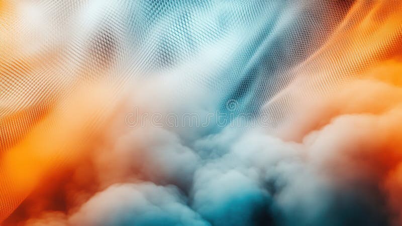 Abstract Orange and Blue Smoke Design with Digital Mesh Pattern and ...