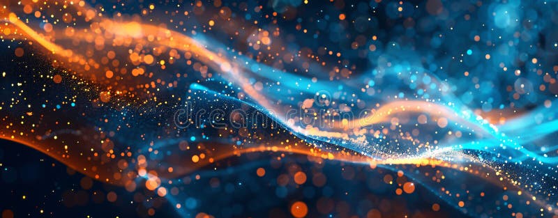 Abstract Orange and Blue Wave on a Dark Background with Glowing ...