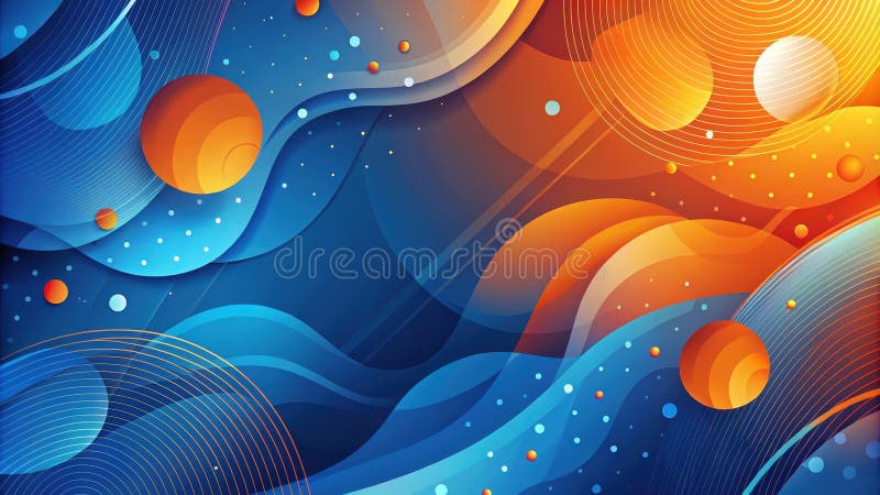 Abstract Orange and Blue Wave Design with Circular Elements. Generative ...