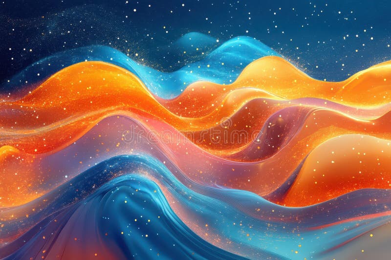 Abstract Orange Blue Waves Glittering Space Dust Stock Illustration ...