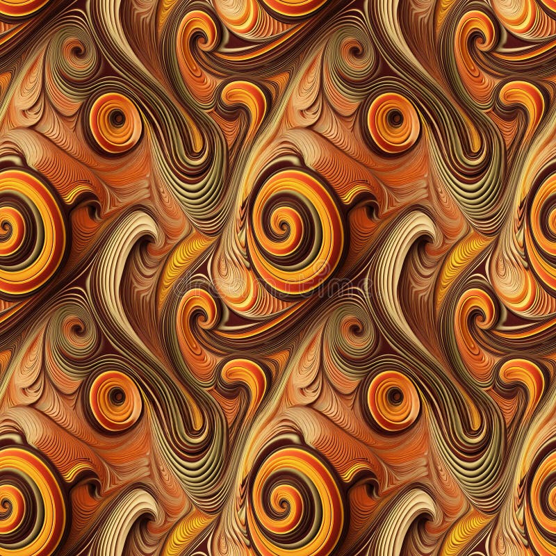 Abstract Orange and Brown Swirls Seamless Pattern Stock Illustration ...