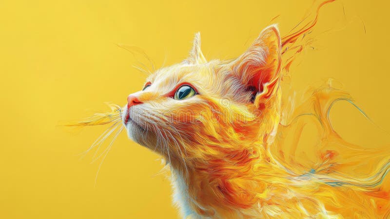 Abstract Orange Cat in Yellow Paint Splash Stock Illustration ...