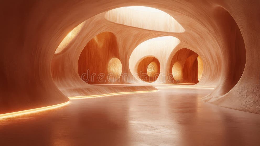 Abstract Orange Cave Interior with Glowing Pathway Stock Illustration ...