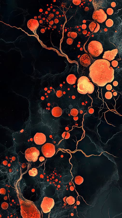 Abstract Orange Cellular Structures on Dark Background Stock ...