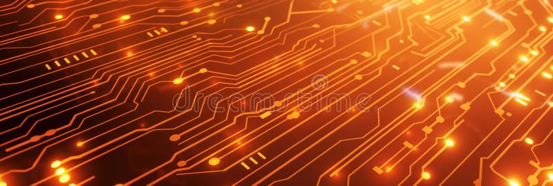 Abstract Orange Circuit Board Pattern with Glowing Lines on a High-tech ...