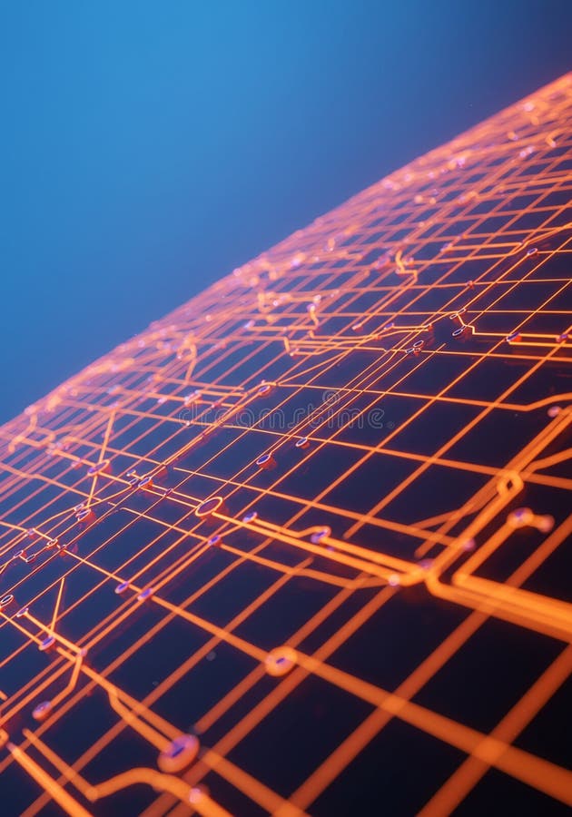 Abstract Orange City Network Grid Digital Map Stock Illustration ...