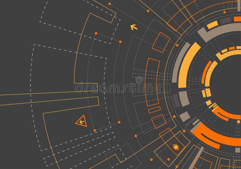 Abstract Orange Colored Technological Background with Various Te Stock ...