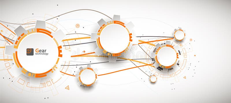 Orange Colored Technology Background with Various Technological ...