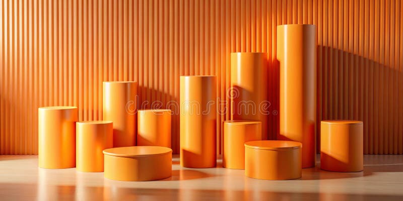 Abstract Orange Cylindrical Display Against a Ribbed Backdrop ...