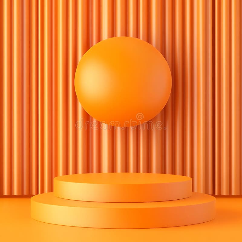 Abstract Orange 3D Render Sphere Above Two Tiered Platform Against ...