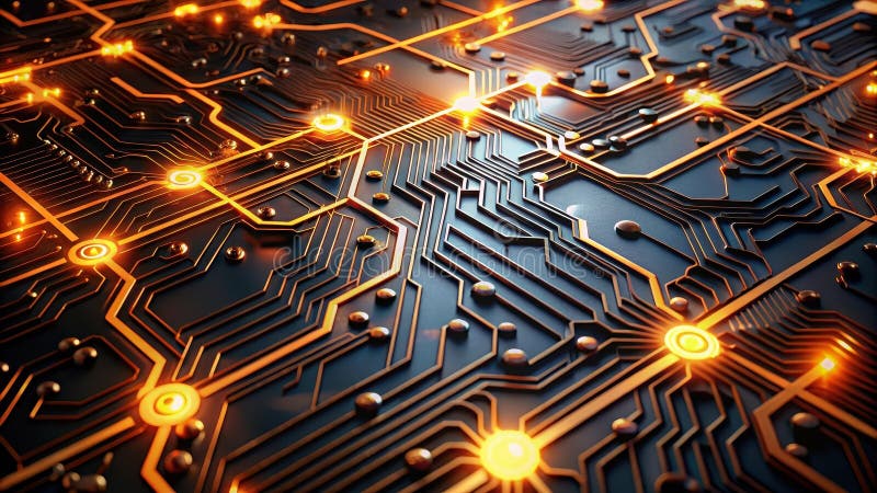 Abstract Orange and Dark Electronic Circuit Board Pattern. Generative ...