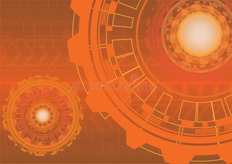 Abstract Orange Digital Technology Background with Gears Stock Vector ...