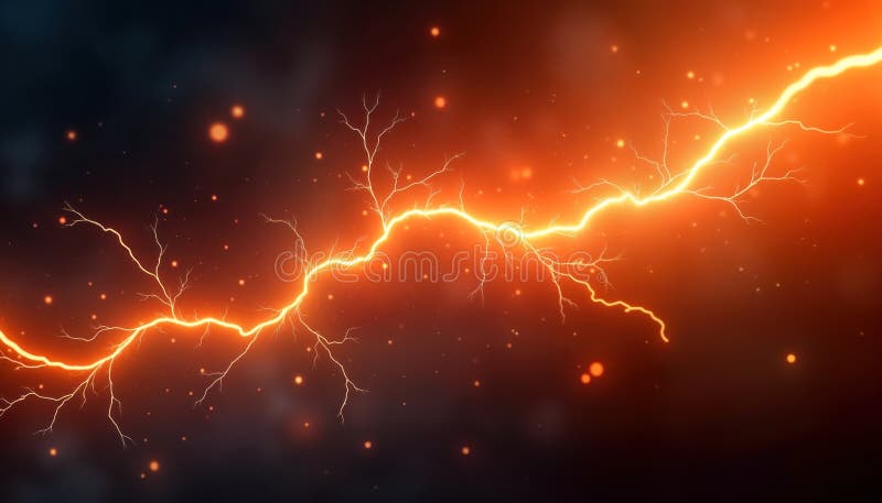 Abstract Orange Electric Spark Illustration with Copy Space. Powerful ...