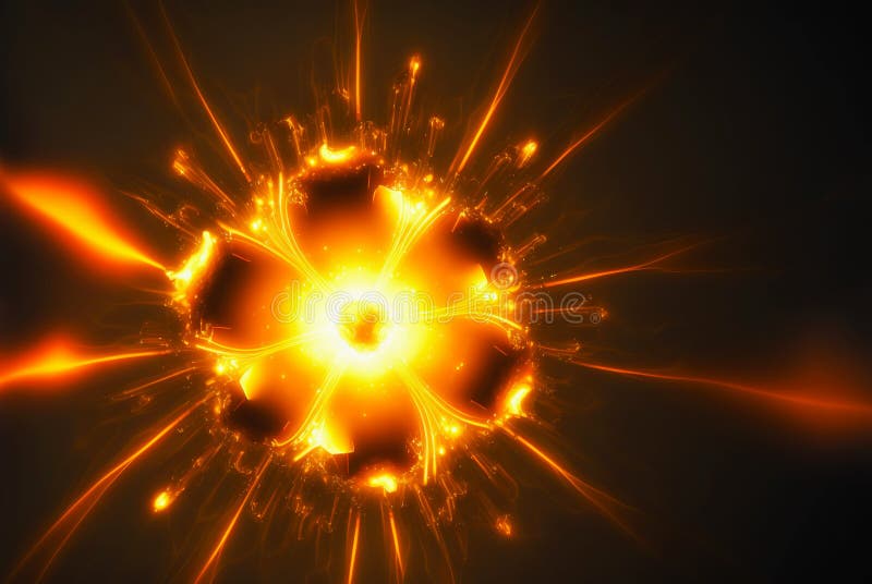 Abstract Orange Energy Burst with Electric Protuberances. Futuristic ...