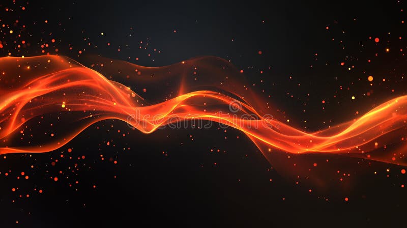 Abstract Orange Energy Wave with Glowing Particles Dark Background ...