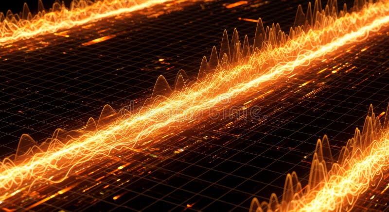 Abstract Orange Energy Waves on Grid Background Stock Illustration ...
