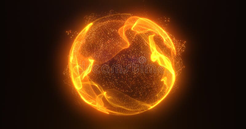 Abstract Orange Fire Energy Sphere of Particles and Waves of Magical ...