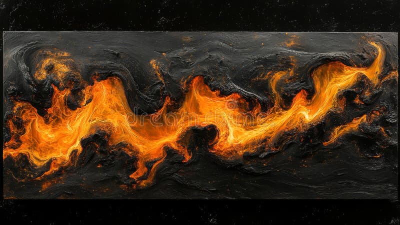 Abstract Orange Fire Flowing through Dark Background Stock Illustration ...