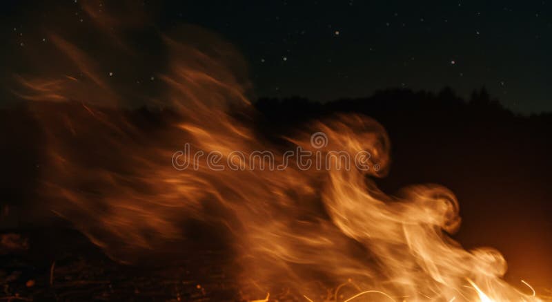 Abstract Orange Fire Smoke at Night Under Starry Sky Stock Illustration ...