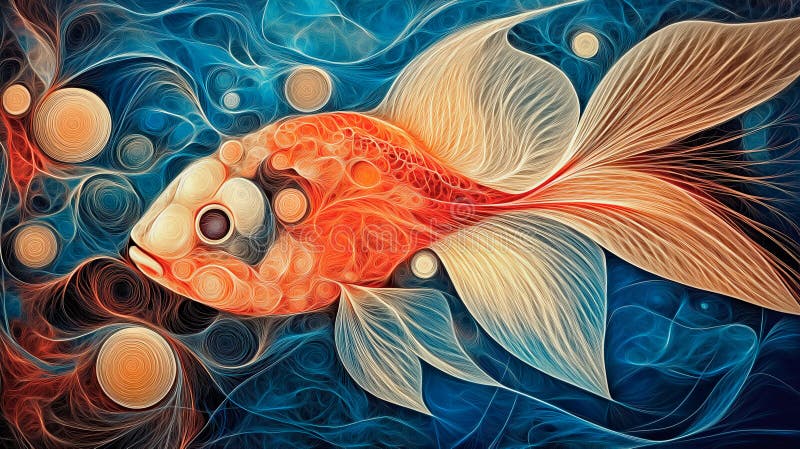 Abstract Orange Fish on a Blue Background. Stock Illustration ...