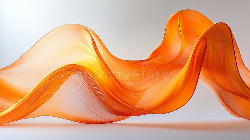 Abstract Orange Form, Flowing Waves of Color and Light on a White ...