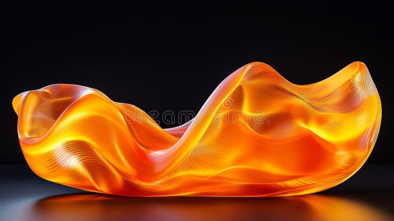 Abstract Orange Glass Sculpture with Flowing Wave Design Stock ...