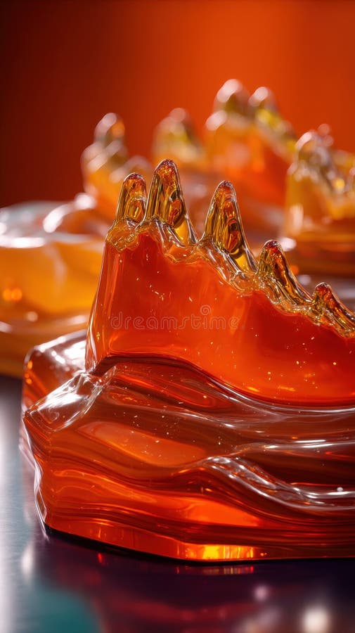Abstract Orange Glass Structures with Peaks and Curves, Reflective ...