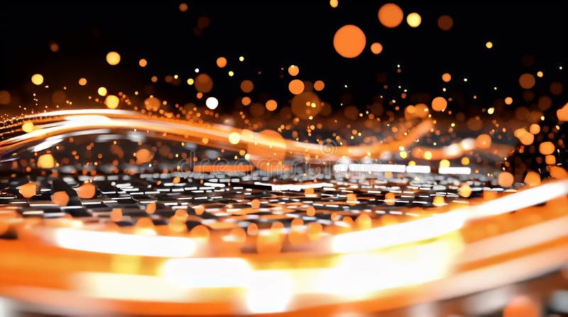 Abstract Orange Glowing Particle Animation on Dark Background Stock ...