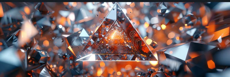 Abstract Orange Glowing Pyramid Structure Amidst Reflective Geometric ...