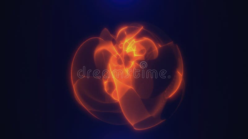 Abstract Orange Glowing Sphere Shape with Fluid Curves on a Dark ...