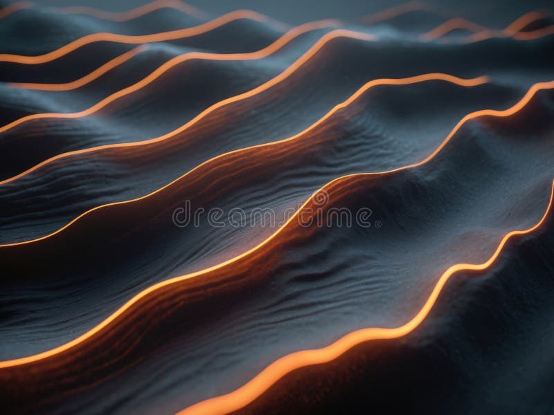 Abstract Orange Glowing Waves Dark Background Design. Stock Image ...
