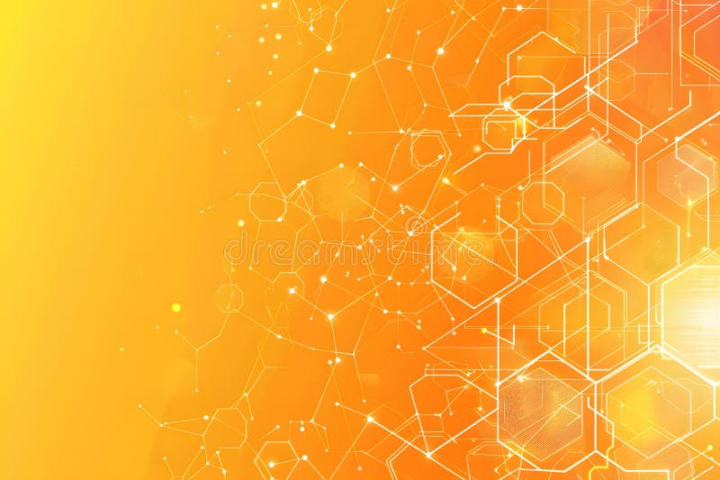 Abstract Orange Gradient Background with Hexagons and Connecting Dots ...