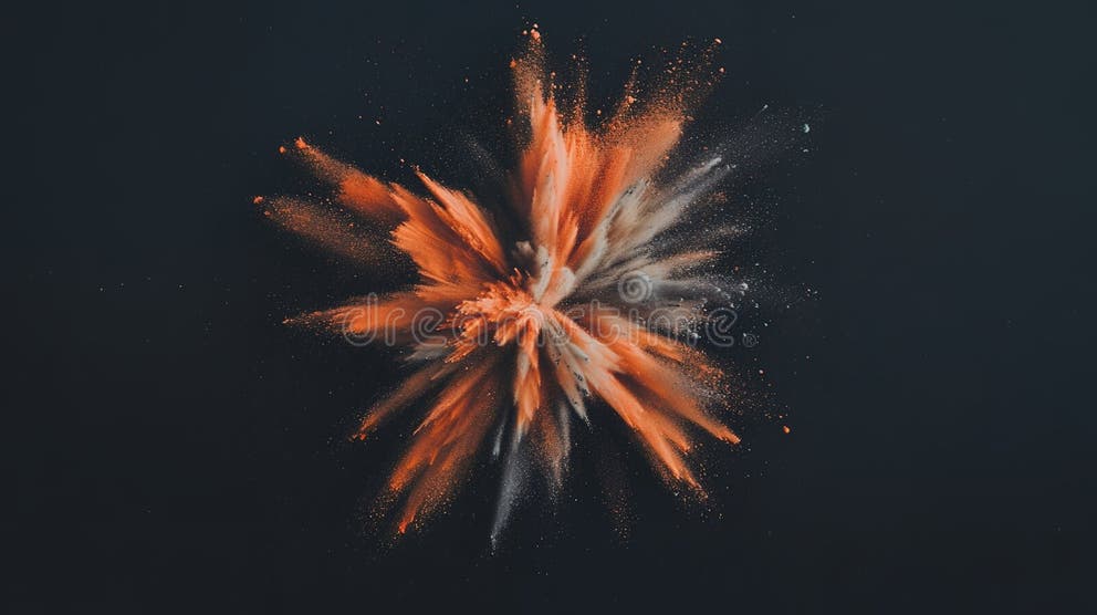 Abstract Orange and Gray Powder Explosion on Black Background Dynamic ...