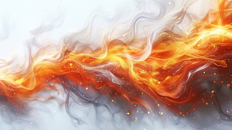 Abstract Orange and Grey Flames with Flowing Motion on White Background ...