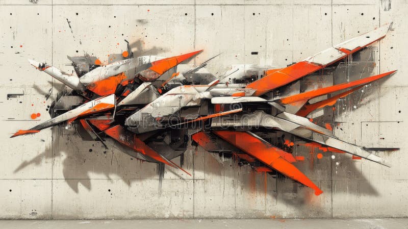 Abstract Orange and Grey Graffiti Wall Art Stock Illustration ...