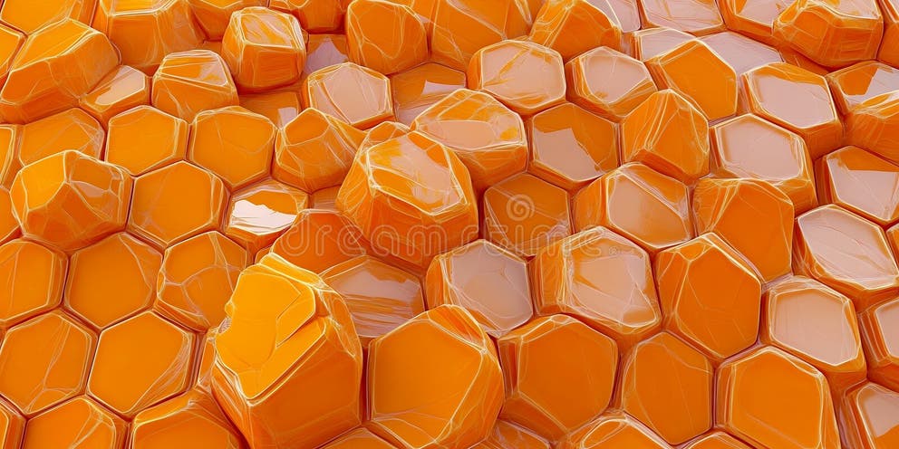 Abstract Orange Hexagonal Pattern Background Shiny 3D Geometric Design ...