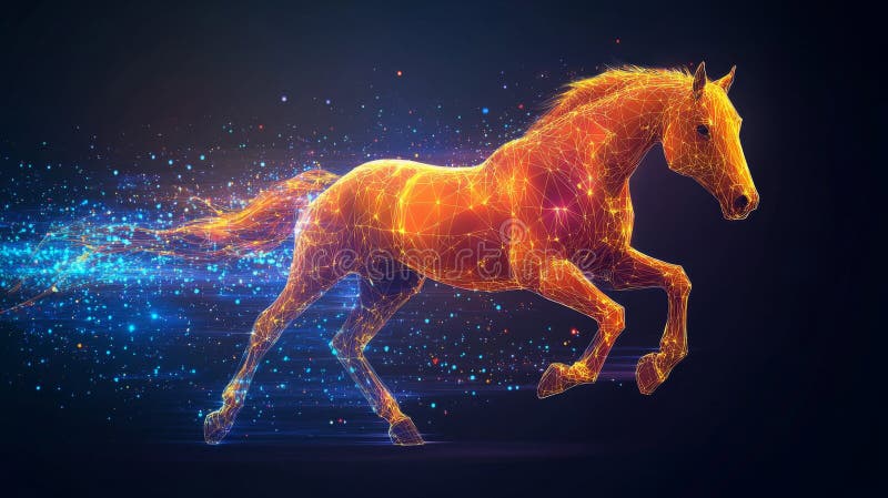 Abstract Orange Horse Running in Dark Background Stock Illustration ...