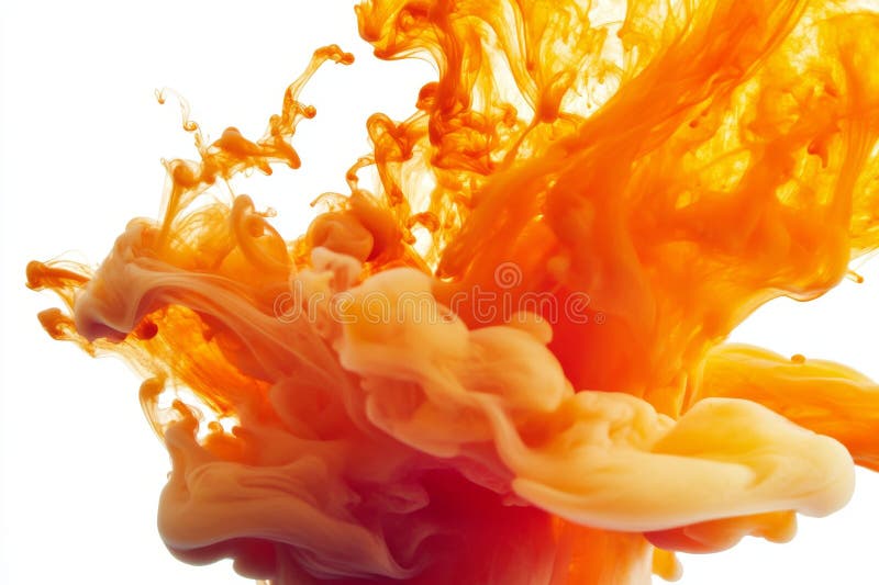 An Abstract Orange Ink Pattern in Water with a White Background Stock ...