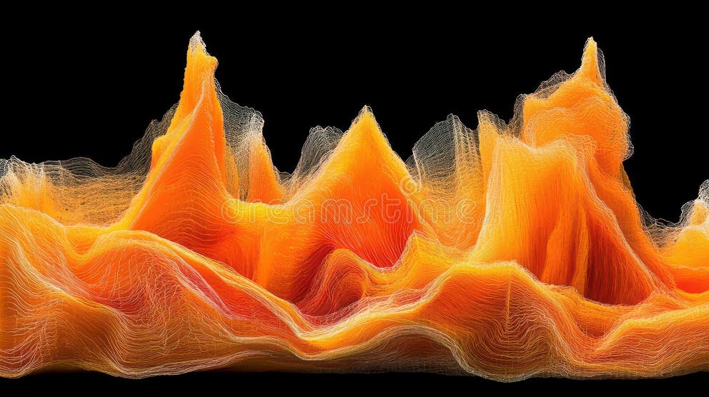 Abstract Orange Landscape: Digital Mountain Range with Intricate ...