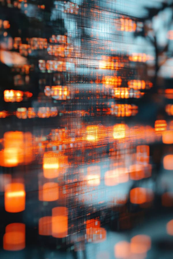 Abstract Orange Light Reflections on Glass with Urban Background Bokeh ...