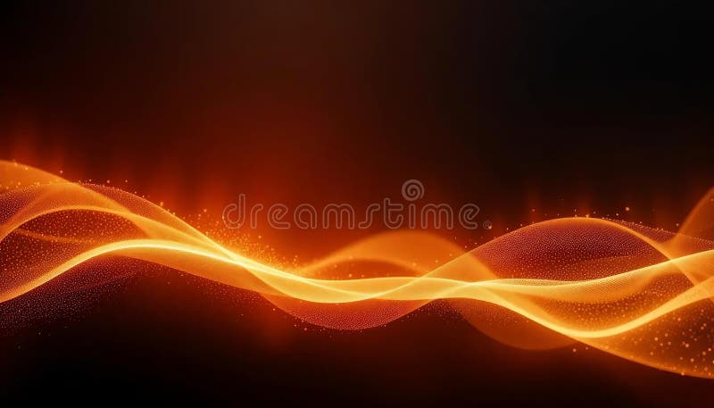 Abstract Orange Light Wave with Particle Effect on Dark Background ...