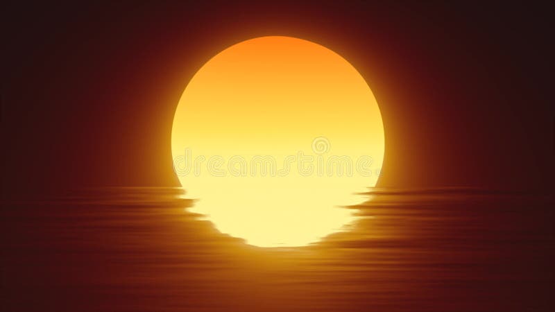 Abstract Orange Looping Sun Over Water and Horizon with Reflections ...