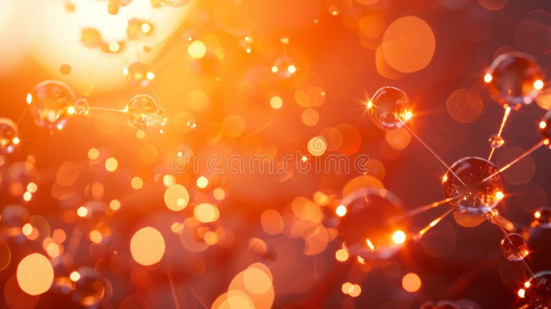 Abstract Orange Molecule Structure Glows on a Red Background. Hinting ...
