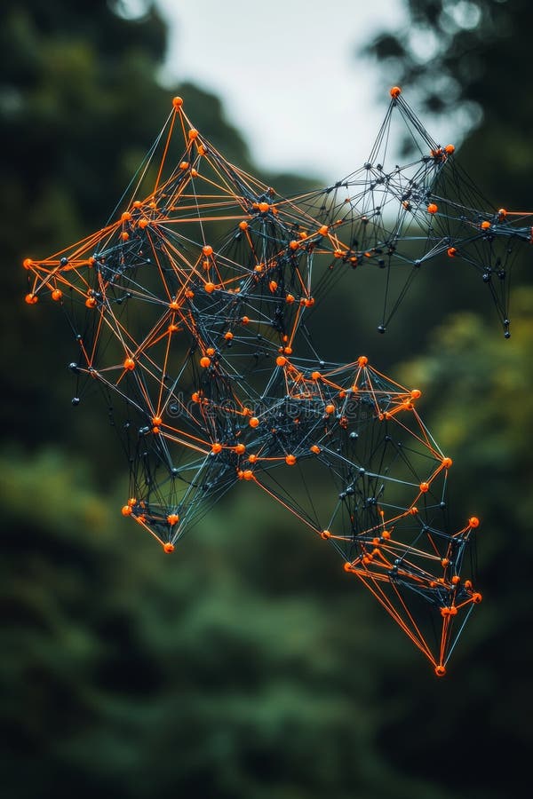 An Abstract Orange Network with Connected Dots and Lines is Set Against ...