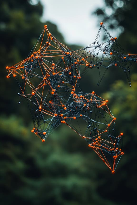 An Abstract Orange Network with Connected Dots and Lines is Set Against ...