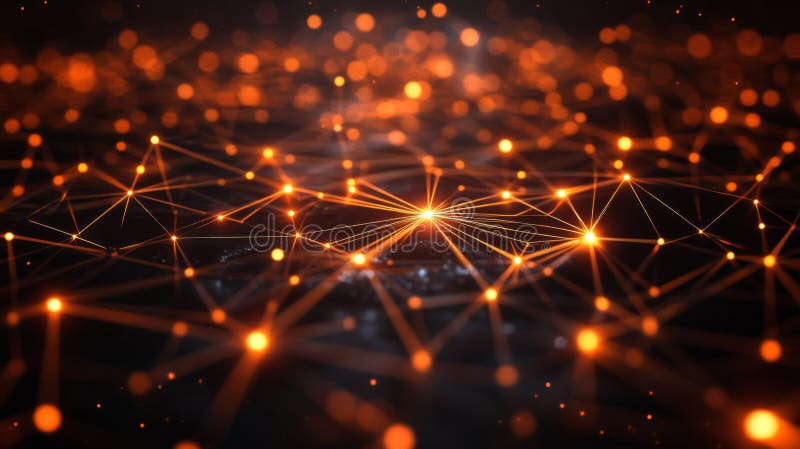 Abstract Orange Network Connections on Dark Background Stock ...
