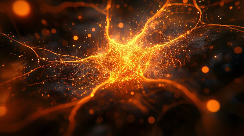 Abstract Orange Neuron Network with Dendrites Stock Image - Image of ...